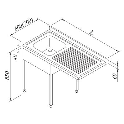 Dishwasher Table with Sink 1G/1D Right Disassembled 140x60 cm Price